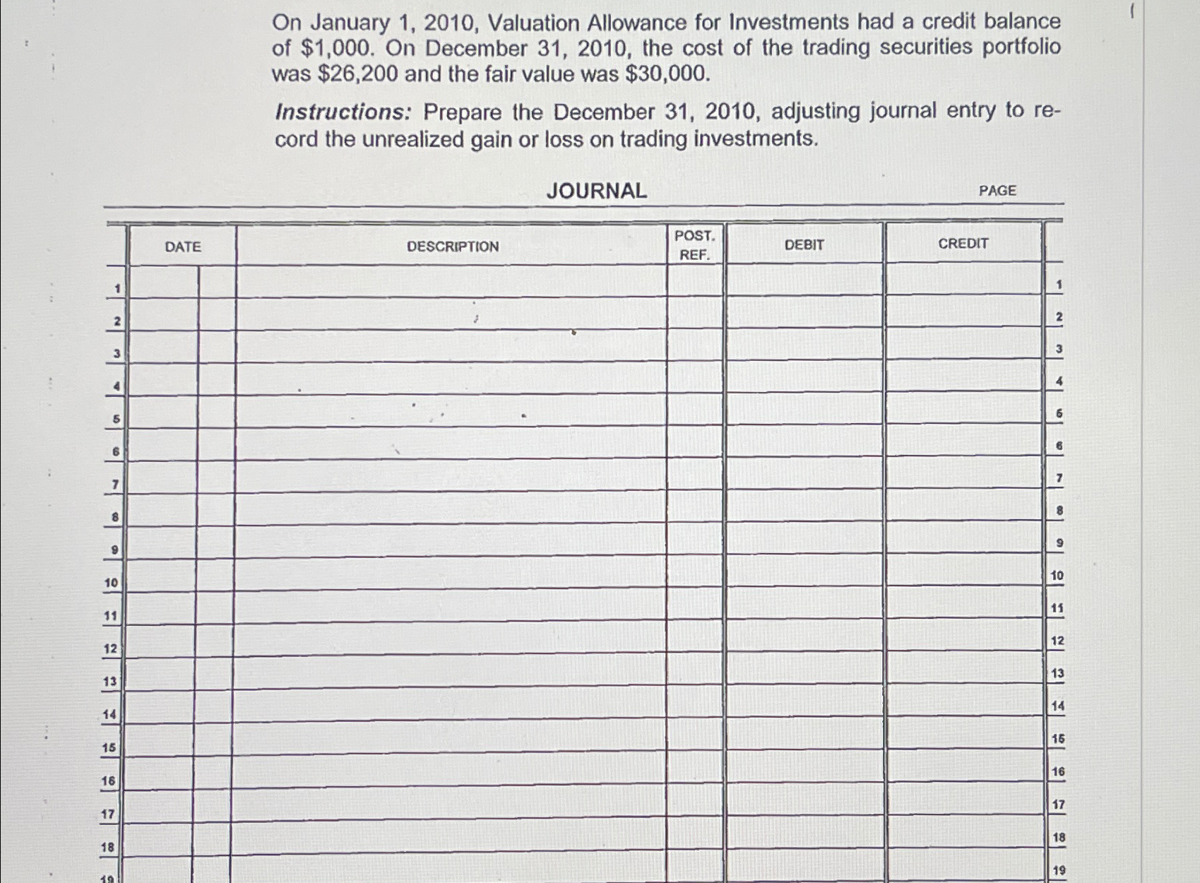 Solved On January 1, 2010, ﻿Valuation Allowance for | Chegg.com