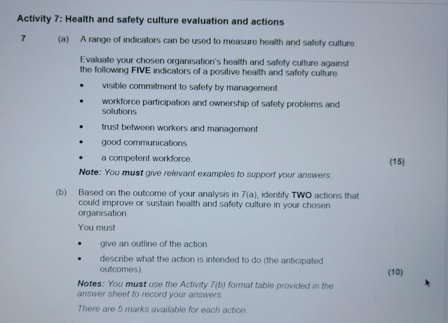 Solved tivity 7: Health and safety culture evaluation and | Chegg.com