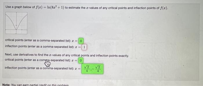 Solved Use a graph below of f(x)=ln(8x2+1) to estimate the | Chegg.com