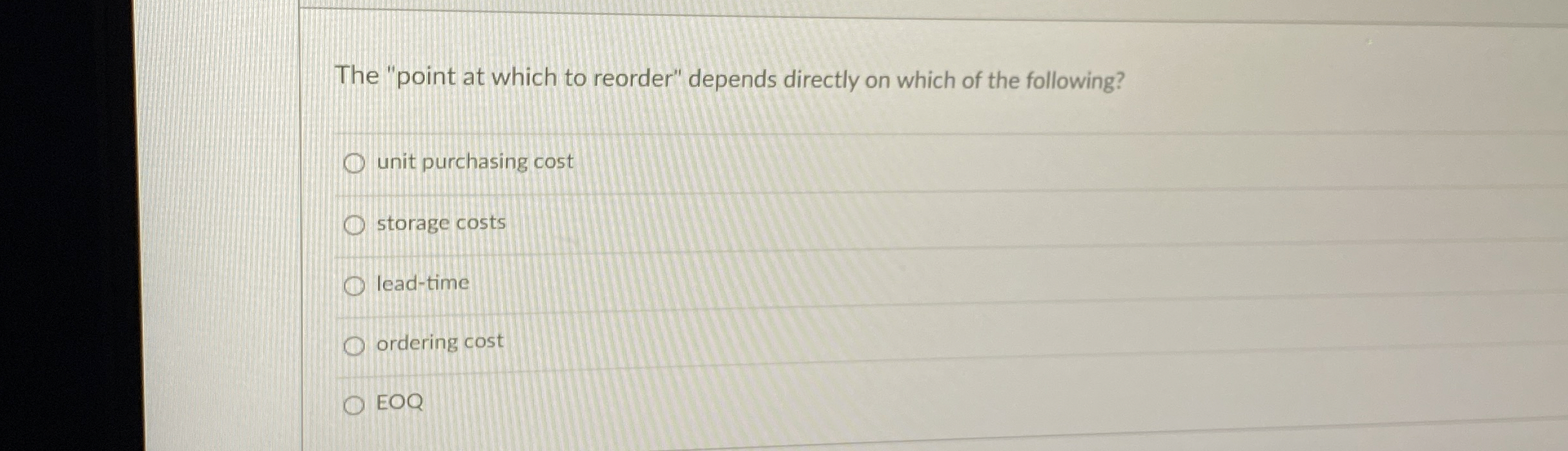 Solved The "point at which to reorder" depends directly on | Chegg.com