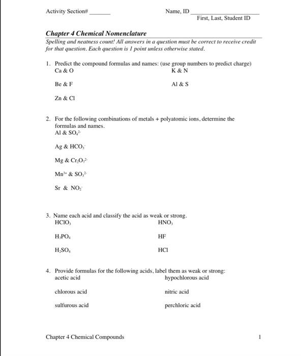 Solved Activity Section # Name, ID First, Last, Student ID | Chegg.com