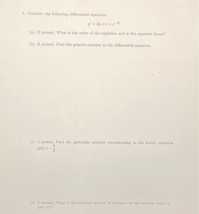 Solved 1. Consider the following differential equation: | Chegg.com