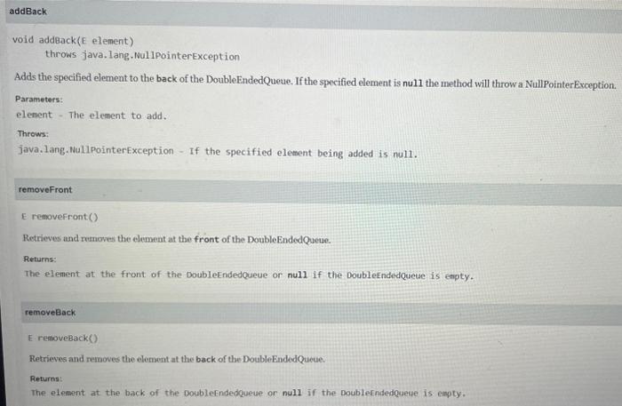 Solved addfront void addiront(E element) throws java. | Chegg.com
