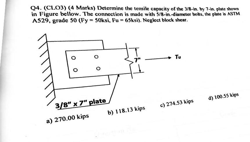 Solved Q4. (CLO3) (4 Marks) Determine the tensile capacity | Chegg.com