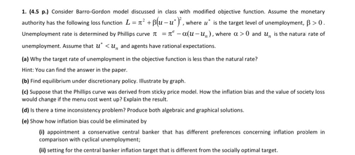 2. (3.5 p.) Reconsider the Barro-Gordon model | Chegg.com
