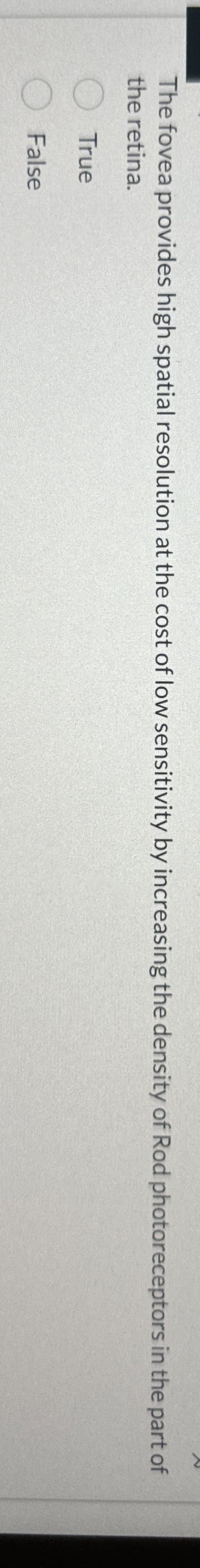 Solved The fovea provides high spatial resolution at the | Chegg.com