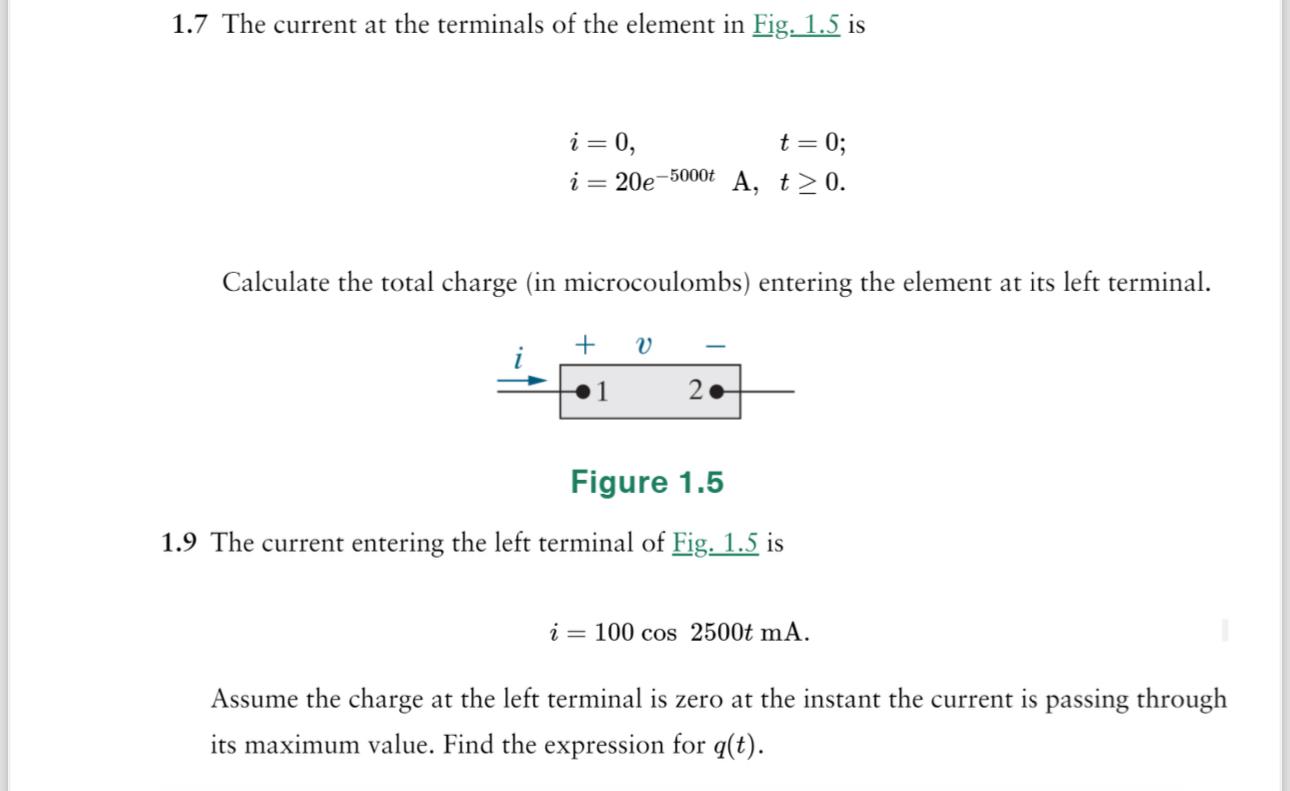 1.7 ﻿The current at the terminals of the element in | Chegg.com