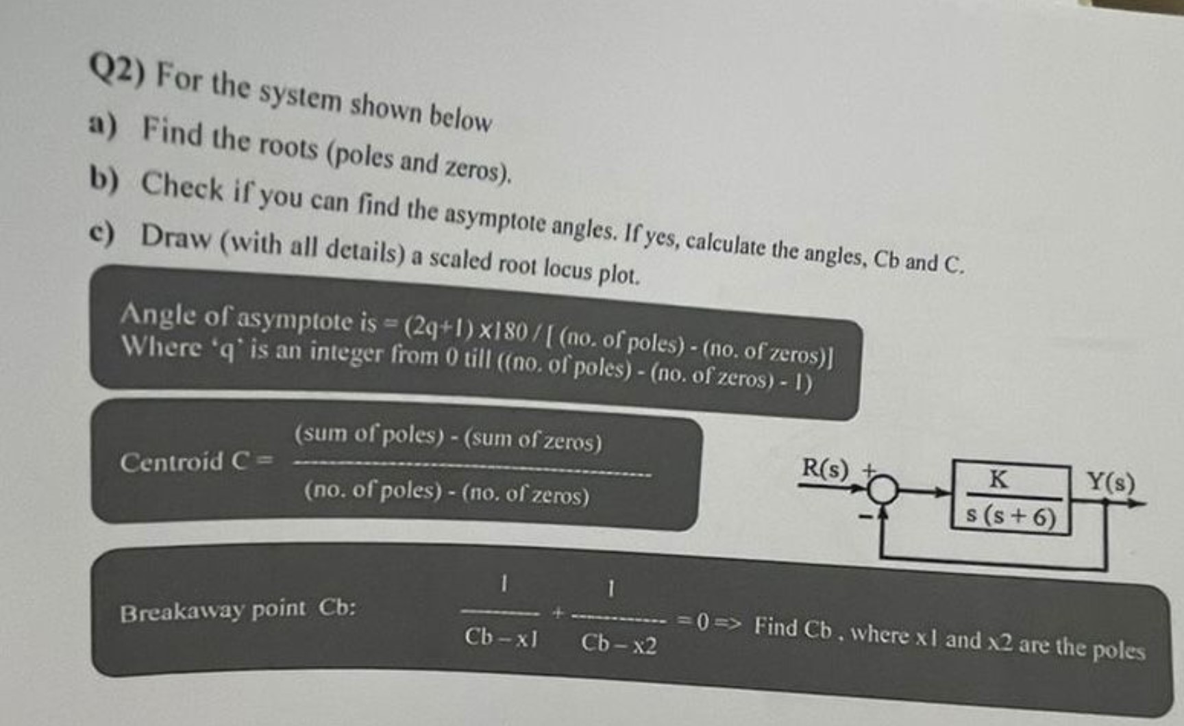 Solved Q2) ﻿For the system shown belowa) ﻿Find the roots | Chegg.com