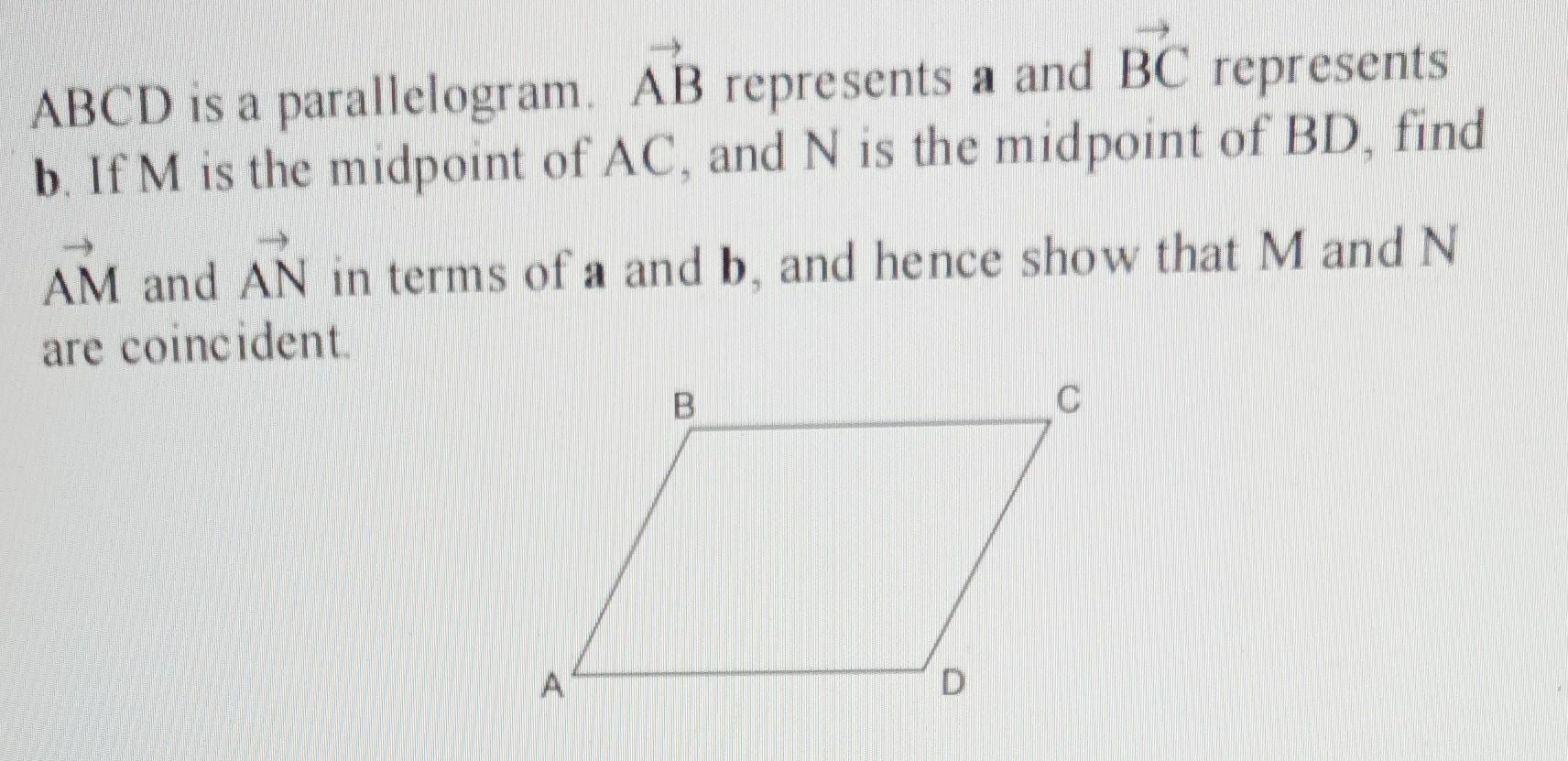 Solved ABCD is a parallelogram. AB represents a and BC | Chegg.com