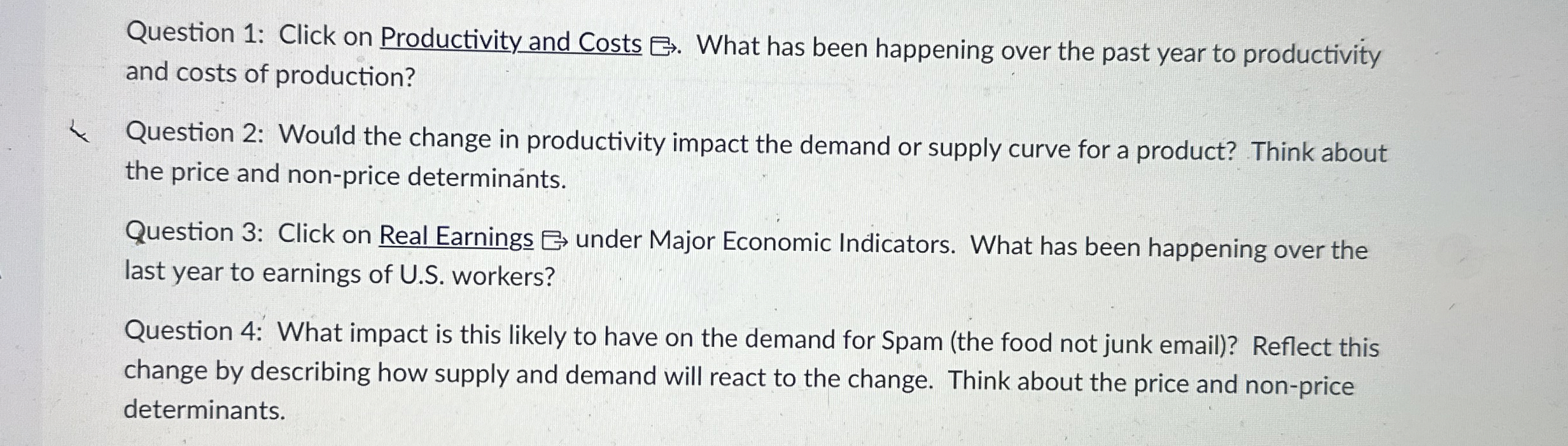 Solved Question 1: Click on Productivity and Costs E. ﻿What | Chegg.com