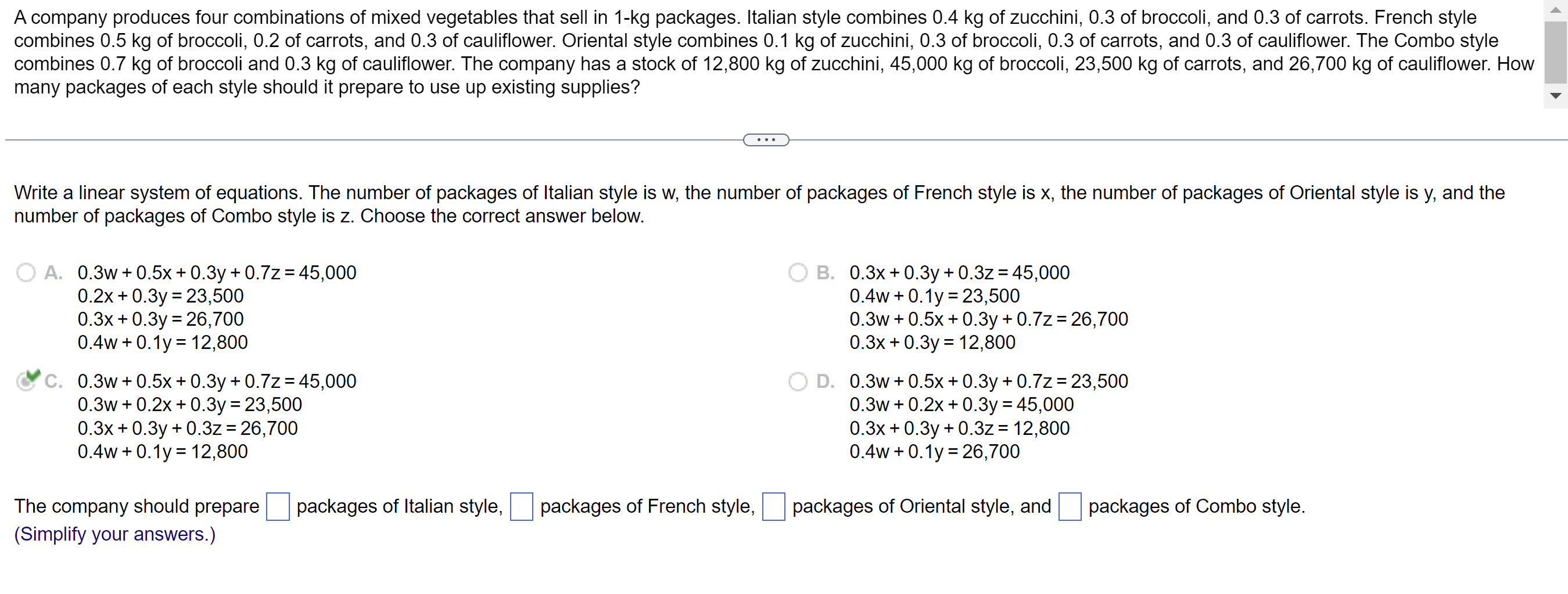 Solved A company produces four combinations of mixed | Chegg.com
