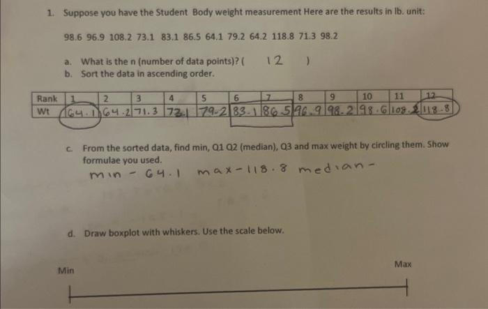 Solved 1. Suppose you have the Student Body weight | Chegg.com