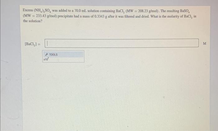 Solved Excess (NH4)2SO4 was added to a 70.0 mL solution | Chegg.com