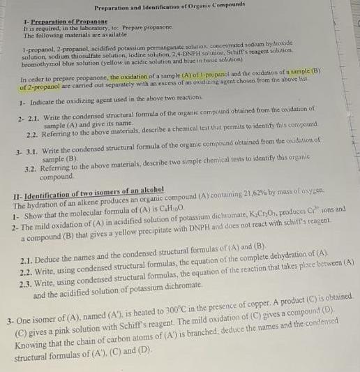 Solved Preparation and Identification of Organic Compounds | Chegg.com