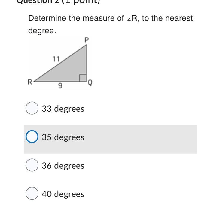Solved Determine the measure of R, to the nearest degree. R | Chegg.com
