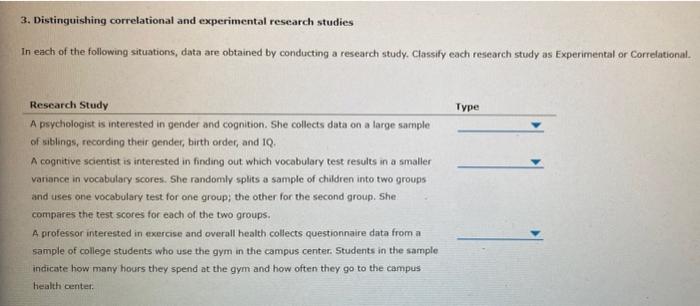 Solved 3. Distinguishing correlational and experimental | Chegg.com