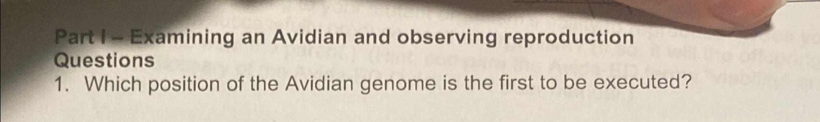 Solved Partl-Examining an Avidian and observing reproduction | Chegg.com