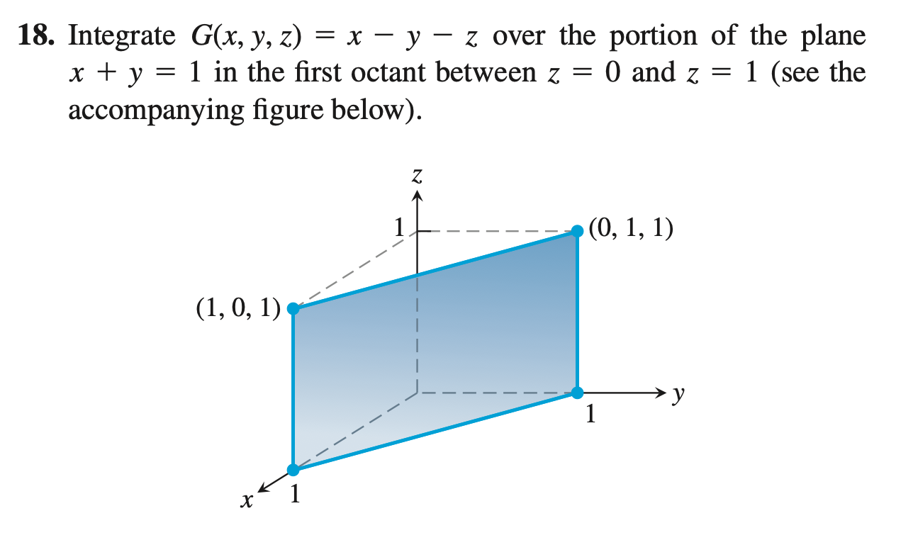 Solved Integrate G(x,y,z)=x-y-z ﻿over the portion of the | Chegg.com