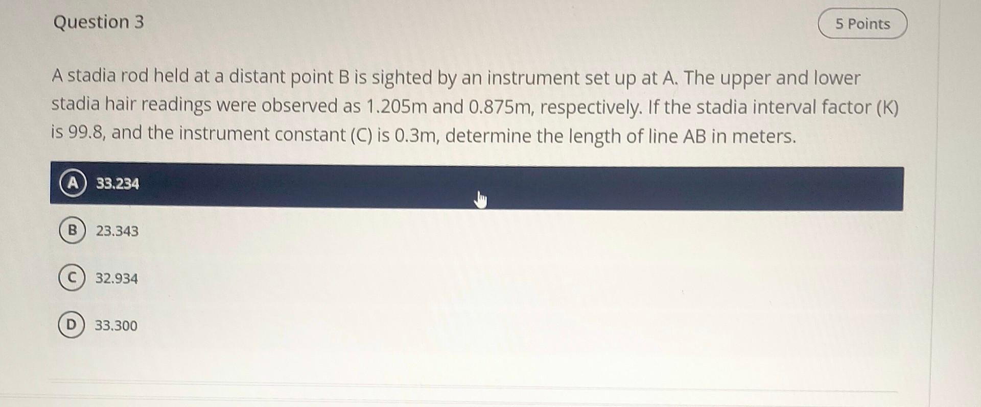 Solved Question 2 5 Points S T A tacheometer with a stadia | Chegg.com