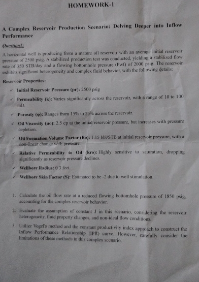 Solved HOMEWORK-1A Complex Reservoir Production Seenario: | Chegg.com
