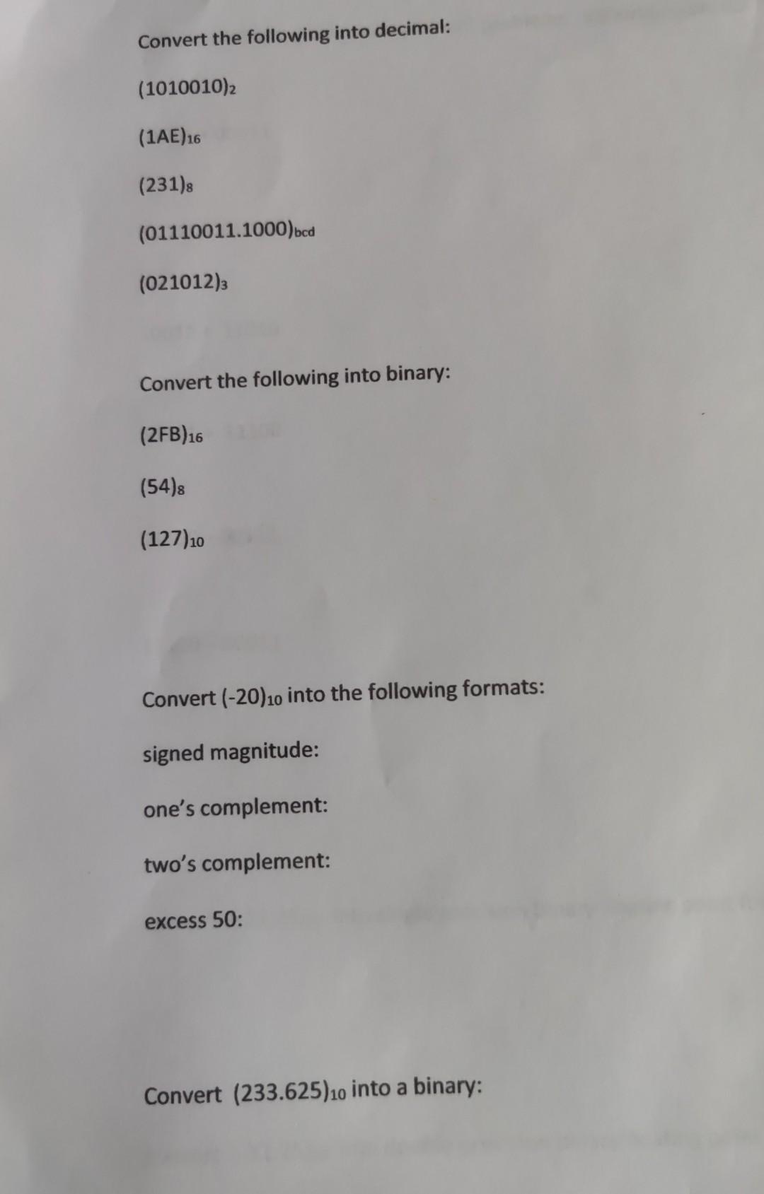 Solved Convert (233.625)10 into a binary: | Chegg.com