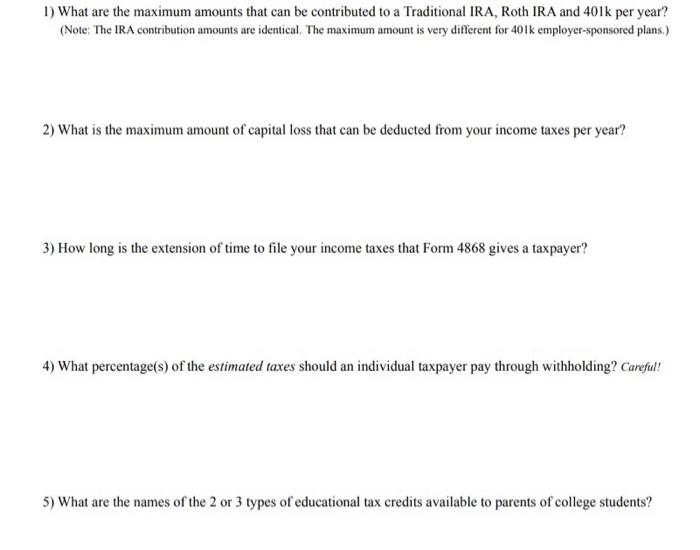 Solved 1) What are the maximum amounts that can be | Chegg.com
