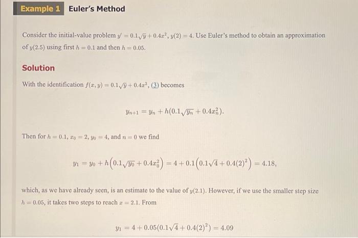 Solved PART 01 Euler's Method Section 2.6, Example 1 Copy | Chegg.com