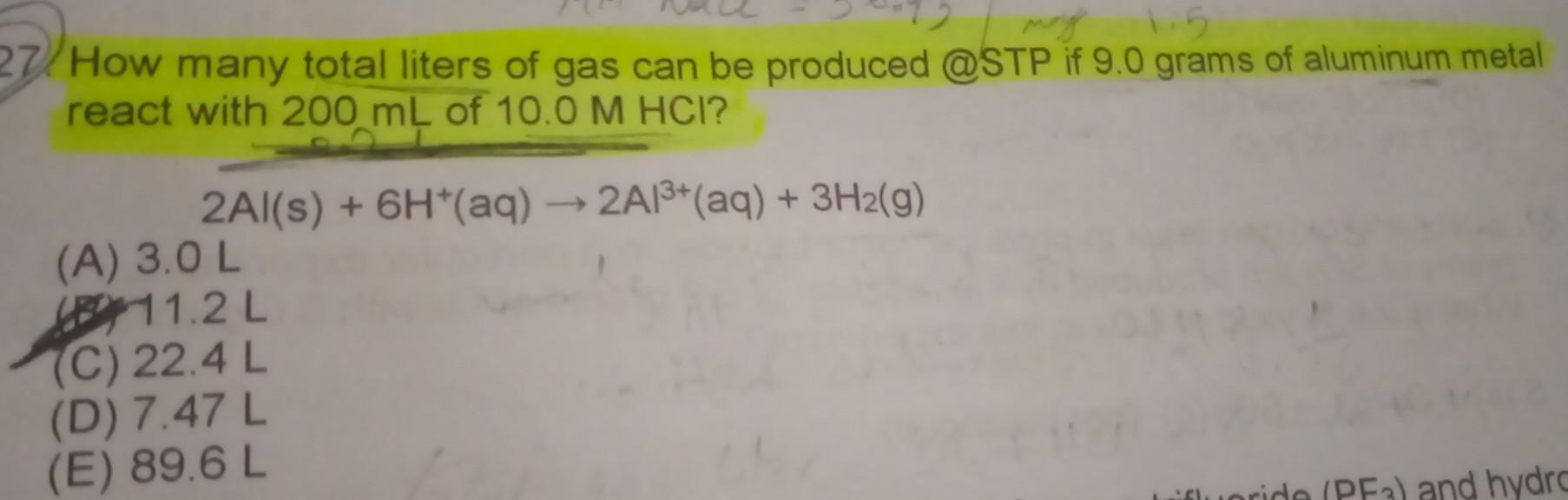 Solved 7. How many total liters of gas can be produced @STP | Chegg.com