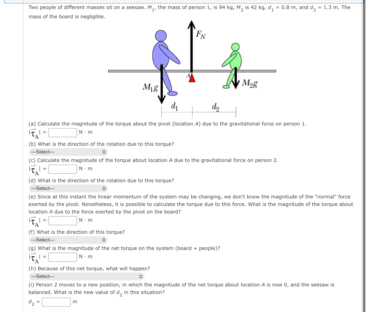 Solved Two people of different masses sit on a seesaw. M1, | Chegg.com