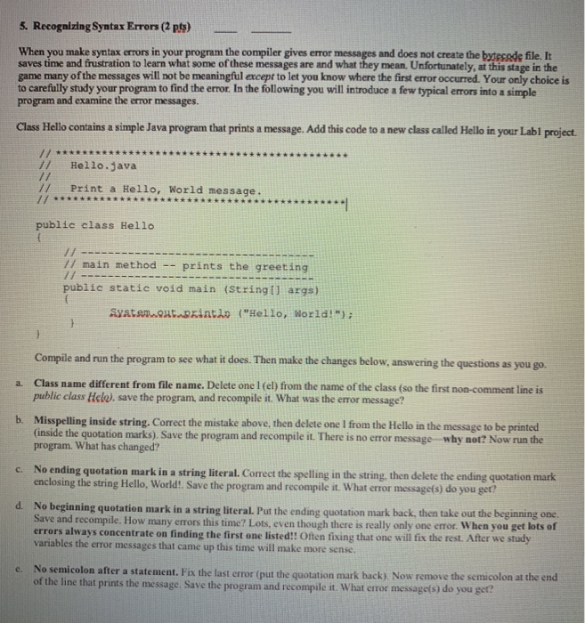 Solved 5. Recognizing Syntax Errors (2 pts) When you make | Chegg.com