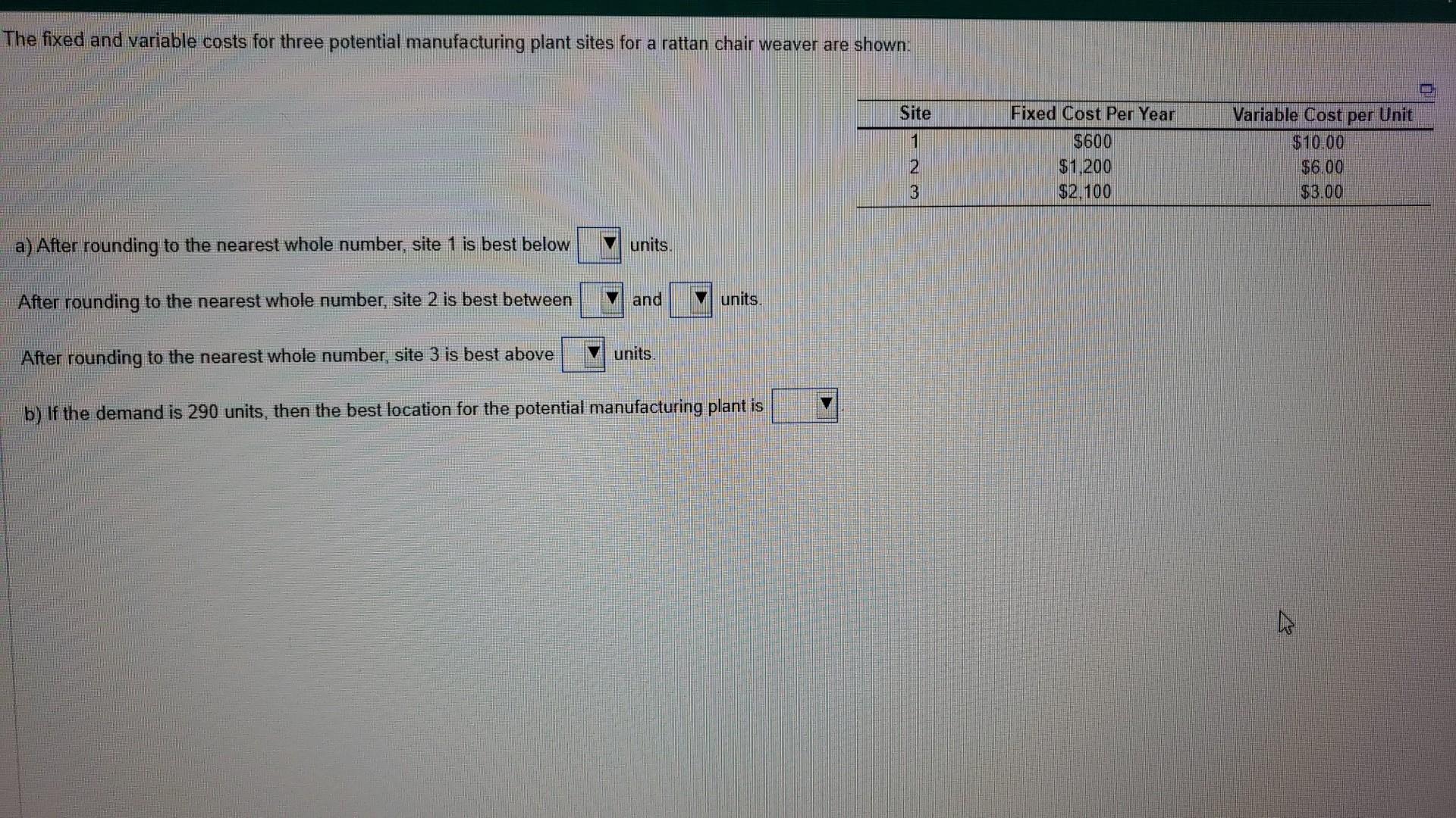Solved The fixed and variable costs for three potential | Chegg.com