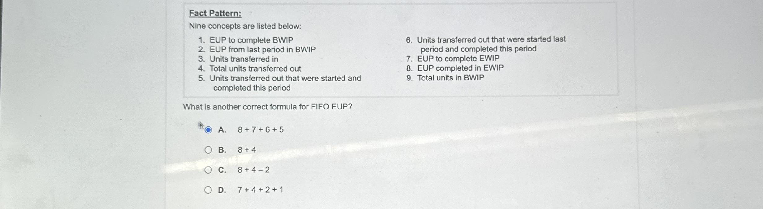 Solved Fact Pattern:Nine concepts are listed below:EUP to | Chegg.com