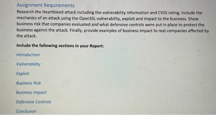 Solved Assignment Requirements Research the Heartbleed | Chegg.com
