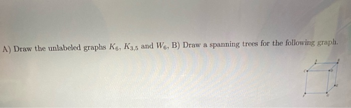 Solved A) Draw the unlabeled graphs K6, K3,5 and W6, B) Draw | Chegg.com