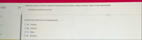 Solved Determine which of the four levels of measurement | Chegg.com