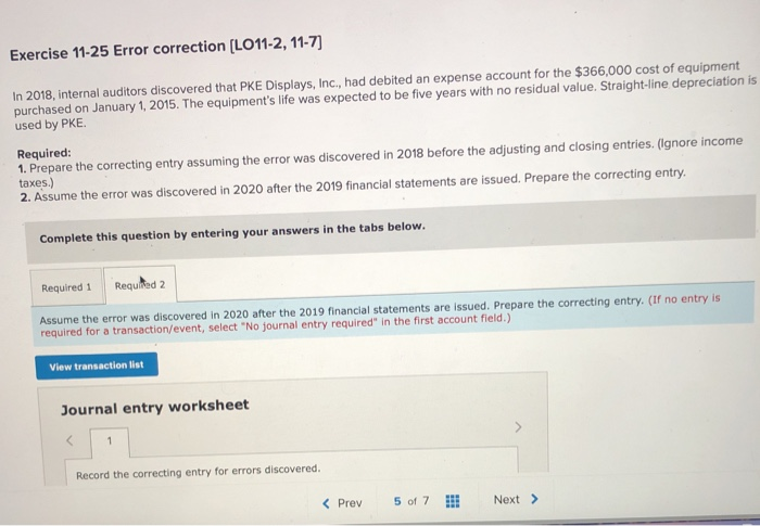 Solved Exercise 11-25 Error correction (LO11-2, 11-7) In | Chegg.com