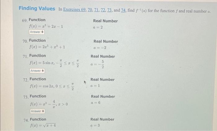 Solved Finding Values In Exercises 69, 70, 71, 72, 73, and | Chegg.com