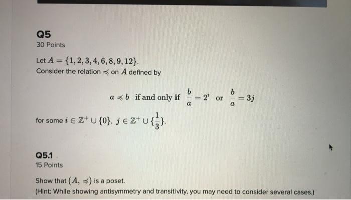 Solved Q5 30 Point Let A - 1.2,3,4,6,8,9,12) Consider the | Chegg.com