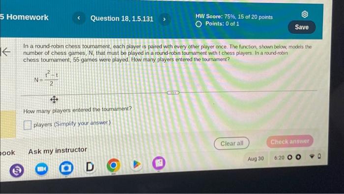 Solved 5 Homework book N= ← In a round-robin chess | Chegg.com
