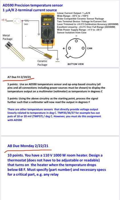 AD590 Precision temperature sensor 1 A/K 2-terminal | Chegg.com