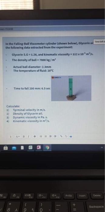 Solved Time In the Falling-Ball Viscometer cylinder (shown | Chegg.com