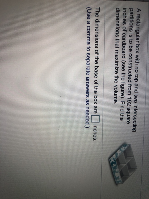 Solved A rectangular box with no top and two intersecting | Chegg.com