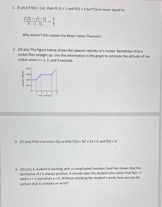 Solved 1. (5 pts) If f(x)=∣x∣, then f(−1)=1 and f(3)=3 but | Chegg.com Solved 1. (5 pts) If f(x)=∣x∣, then f(−1)=1 and f(3)=3 but | Chegg.com