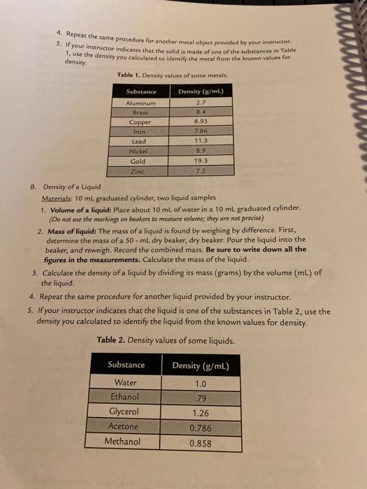 Laboratory 2 Density of Solids & Liquids NAME: DATE | Chegg.com