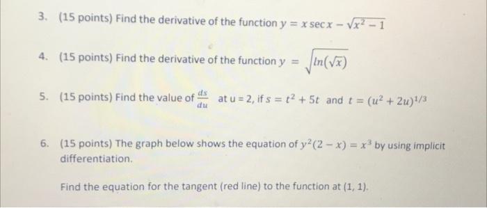 Solved 3. (15 points) Find the derivative of the function | Chegg.com Solved 3. (15 points) Find the derivative of the function | Chegg.com