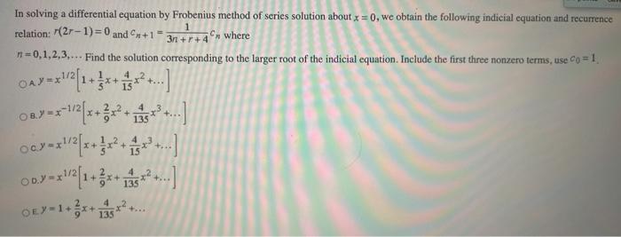 Solved 1 In solving a differential equation by Frobenius | Chegg.com