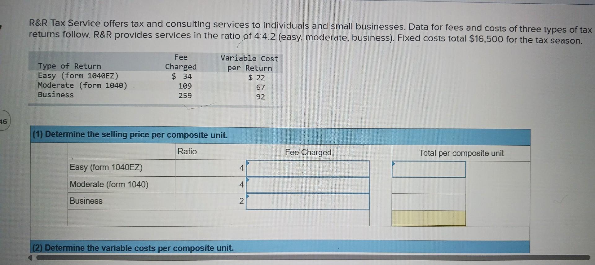 Solved R\&R Tax Service offers tax and consulting services | Chegg.com