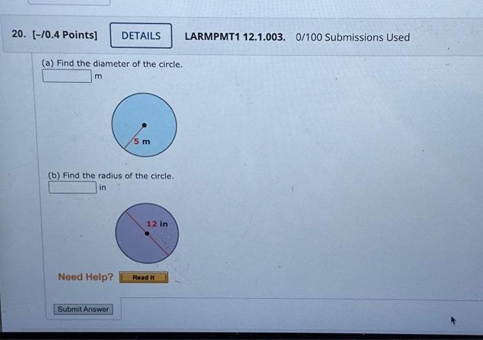 Solved (a) Find the diameter of the circle. m (b) Find the | Chegg.com