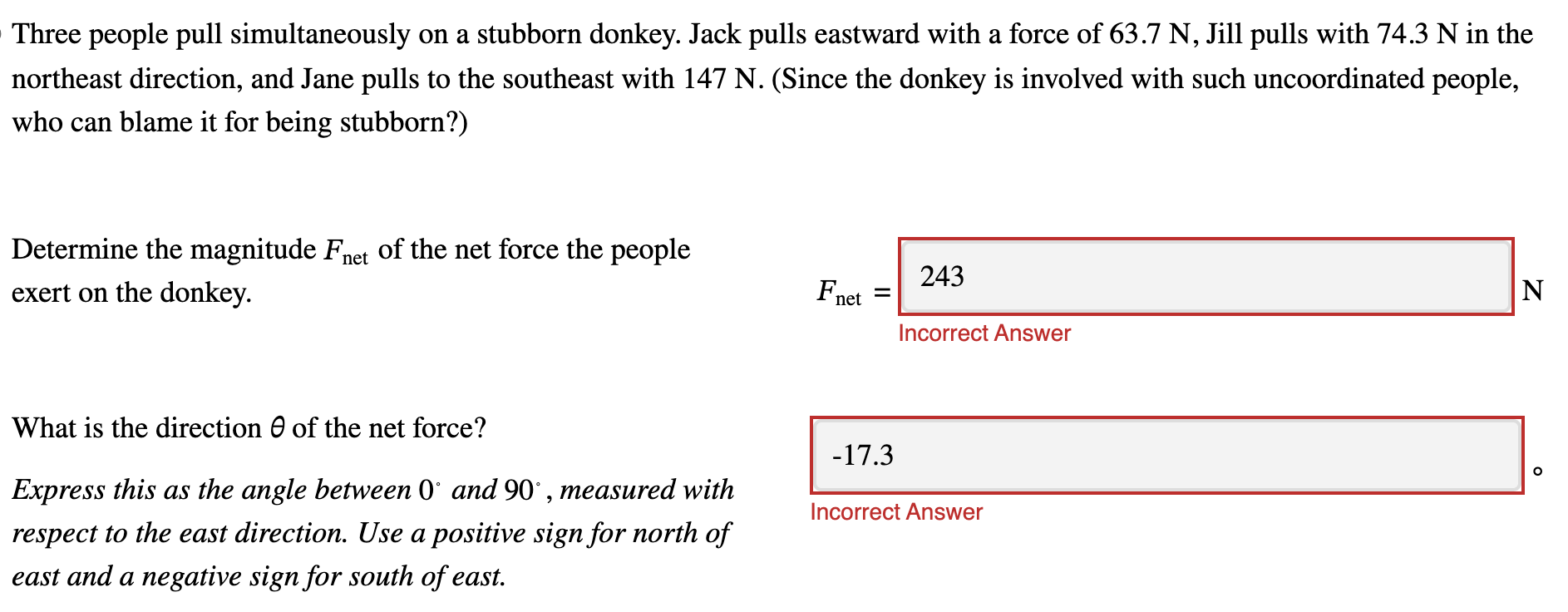 Solved Three people pull simultaneously on a stubborn | Chegg.com