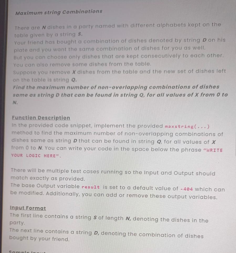 Solved Maximum string Combinations There are N dishes in a | Chegg.com